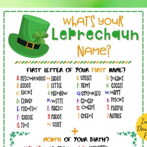 What's Your Leprechaun Name Printable St. Patricks Day - Etsy
