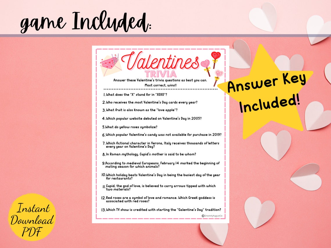 Valentines Day TRIVIA Game Valentines Day Party Game Printable ...