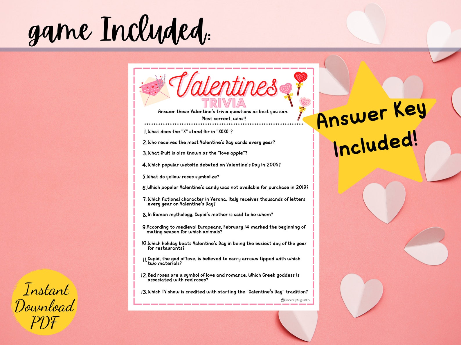 Valentines Day TRIVIA Game Valentines Day Party Game Printable ...