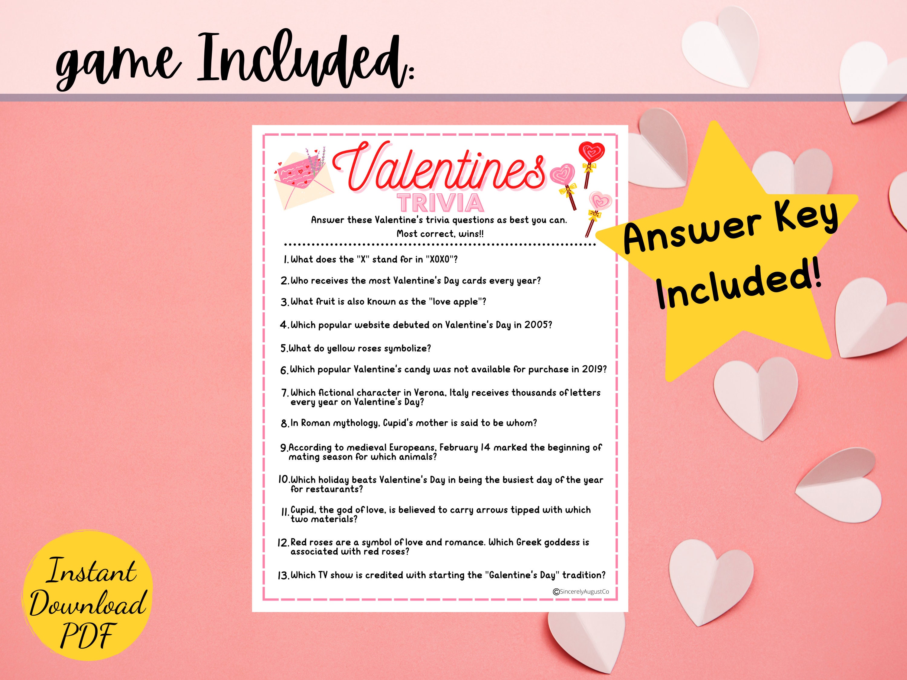Valentines Day TRIVIA Game Valentines Day Party Game Printable ...