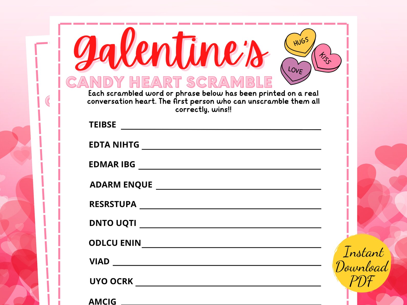 Galentines Candy Hearts WORD SCRAMBLE Game Galentines Day Party Game ...