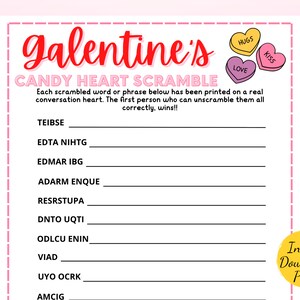 Galentines Candy Hearts WORD SCRAMBLE Game Galentines Day Party Game ...