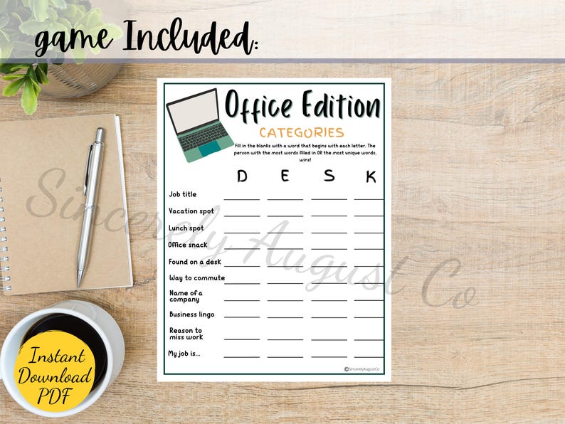 Office CATEGORIES Game: Printable Teambuilding Activity (PDF) - Etsy