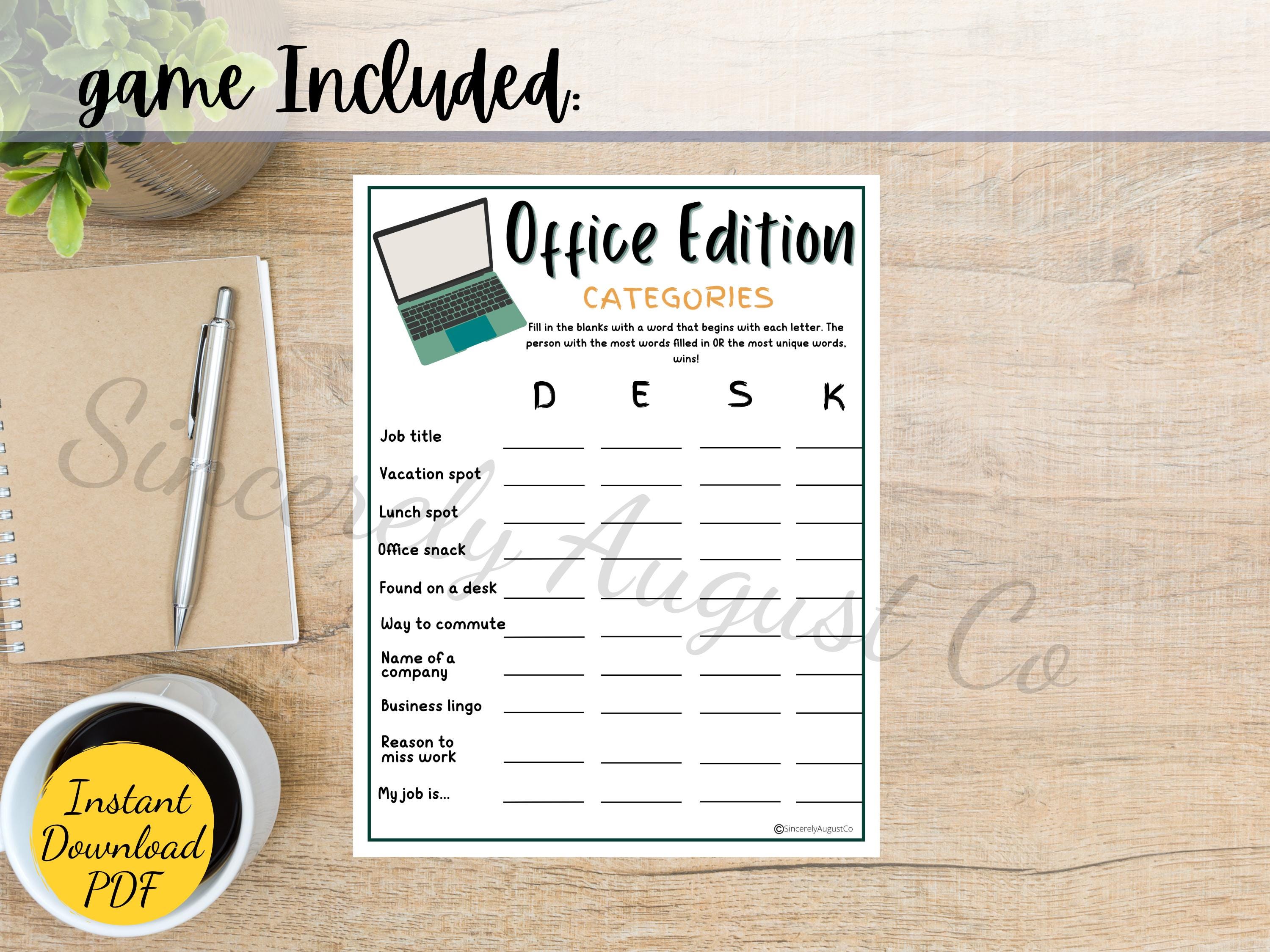 Office CATEGORIES Game - Printable Workplace Game - Printable ...