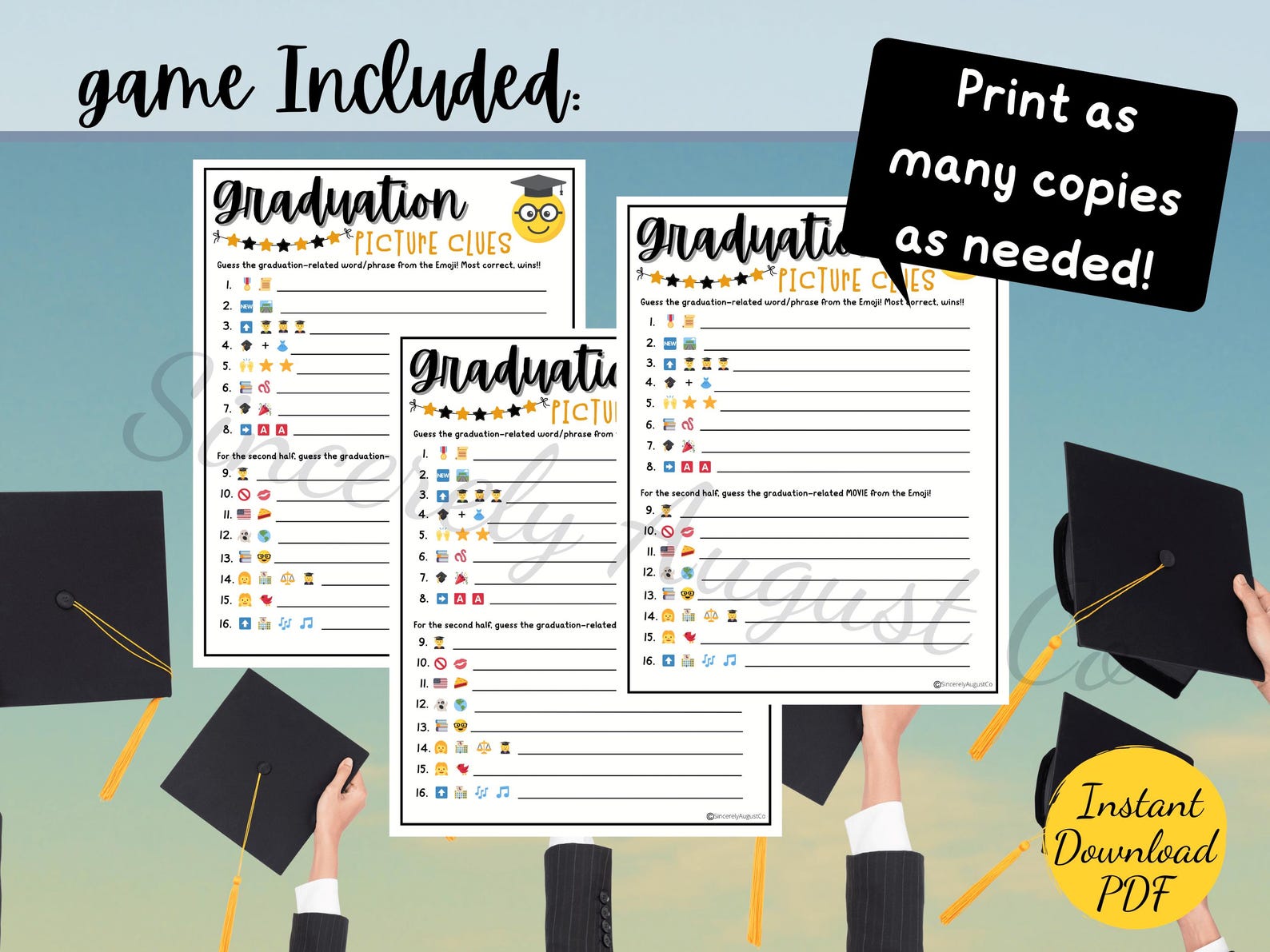 PICTURE CLUES Graduation Game - Graduation Party Game - High School ...