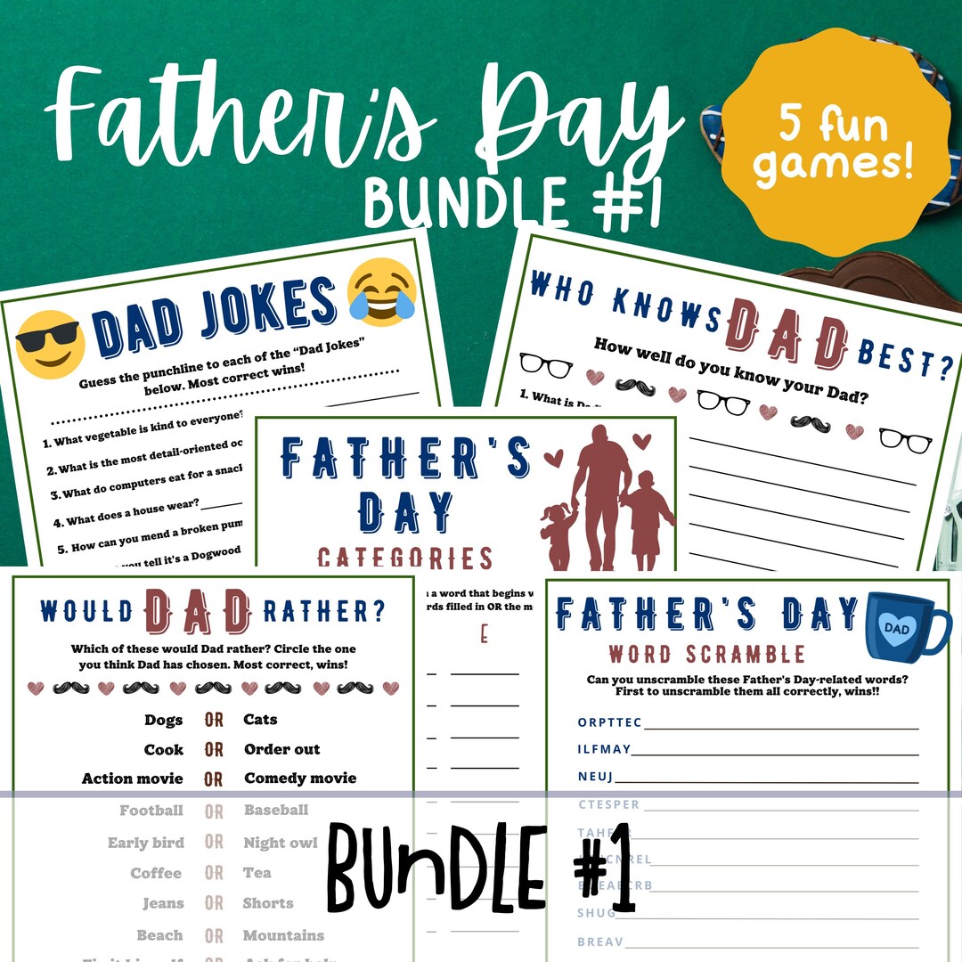 FATHERS DAY Games BUNDLE #1 - 5 Game Bundle - Fathers Day Party Games ...