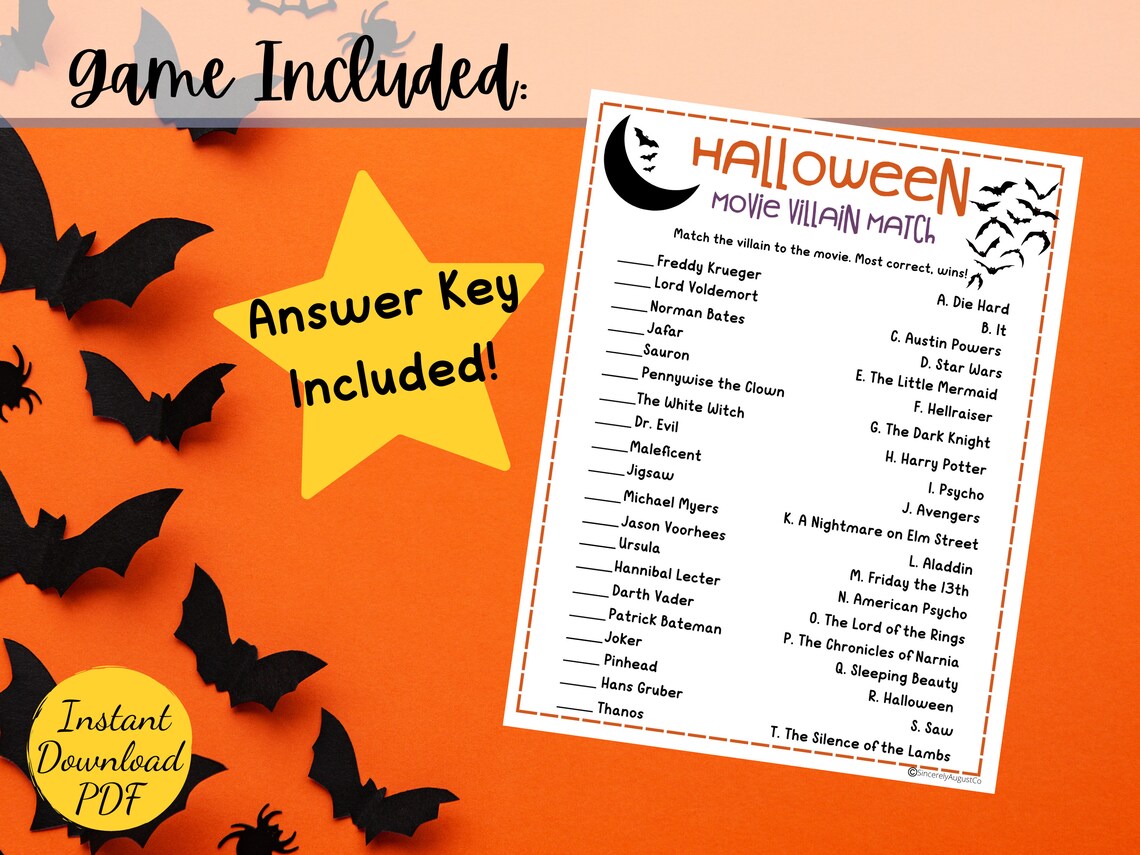 Halloween MOVIE VILLAIN MATCH Halloween Party Game - Etsy