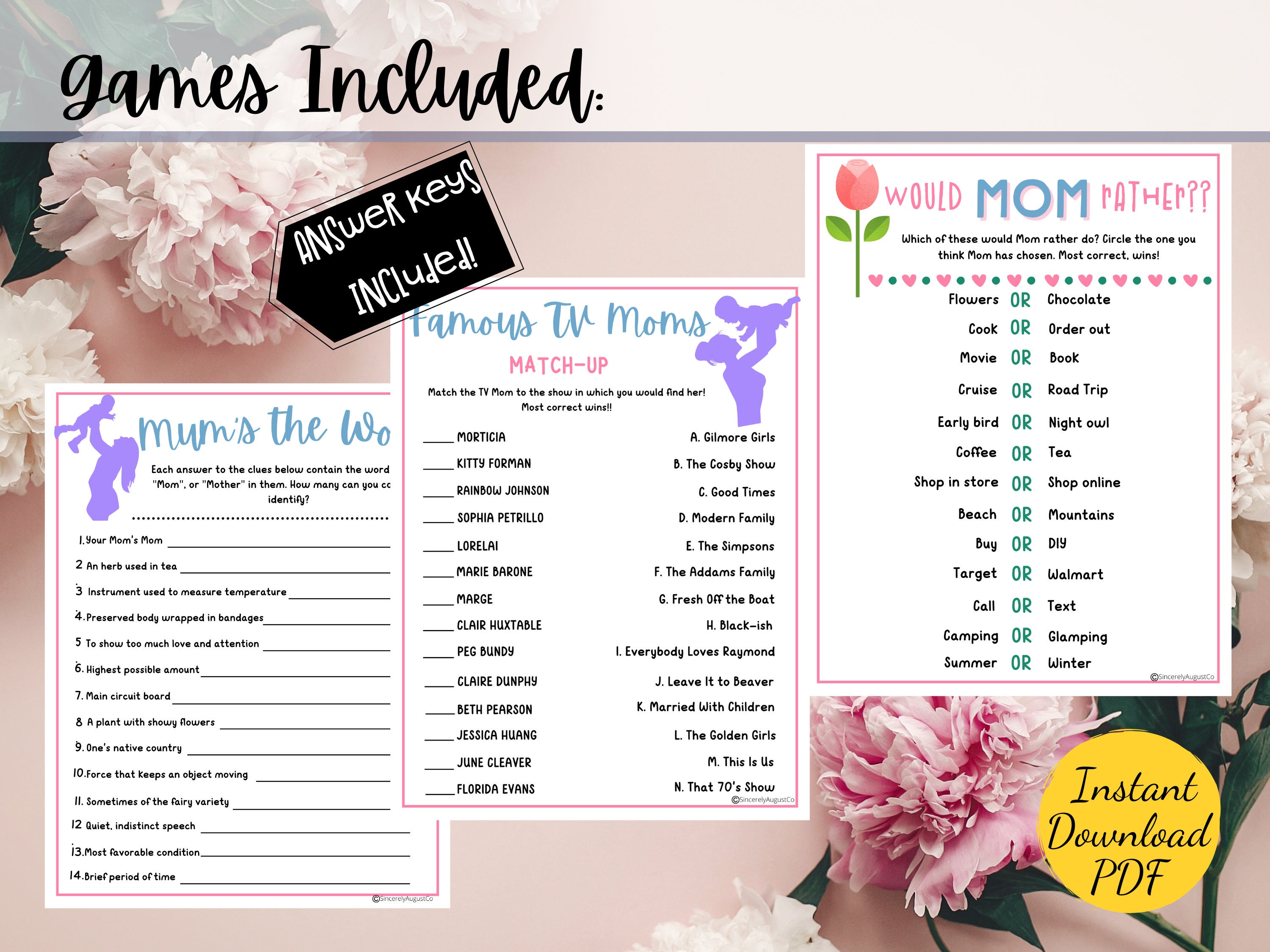 Mothers Day Games BUNDLE 5 Game Bundle Mothers Day Party Games ...