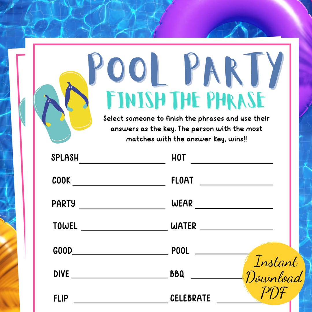 Pool Party FINISH the PHRASE Game: Printable Summer Fun (PDF) - Etsy