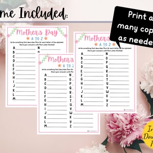 Mothers Day A TO Z Mothers Day Party Game Printable Mothers Day ...