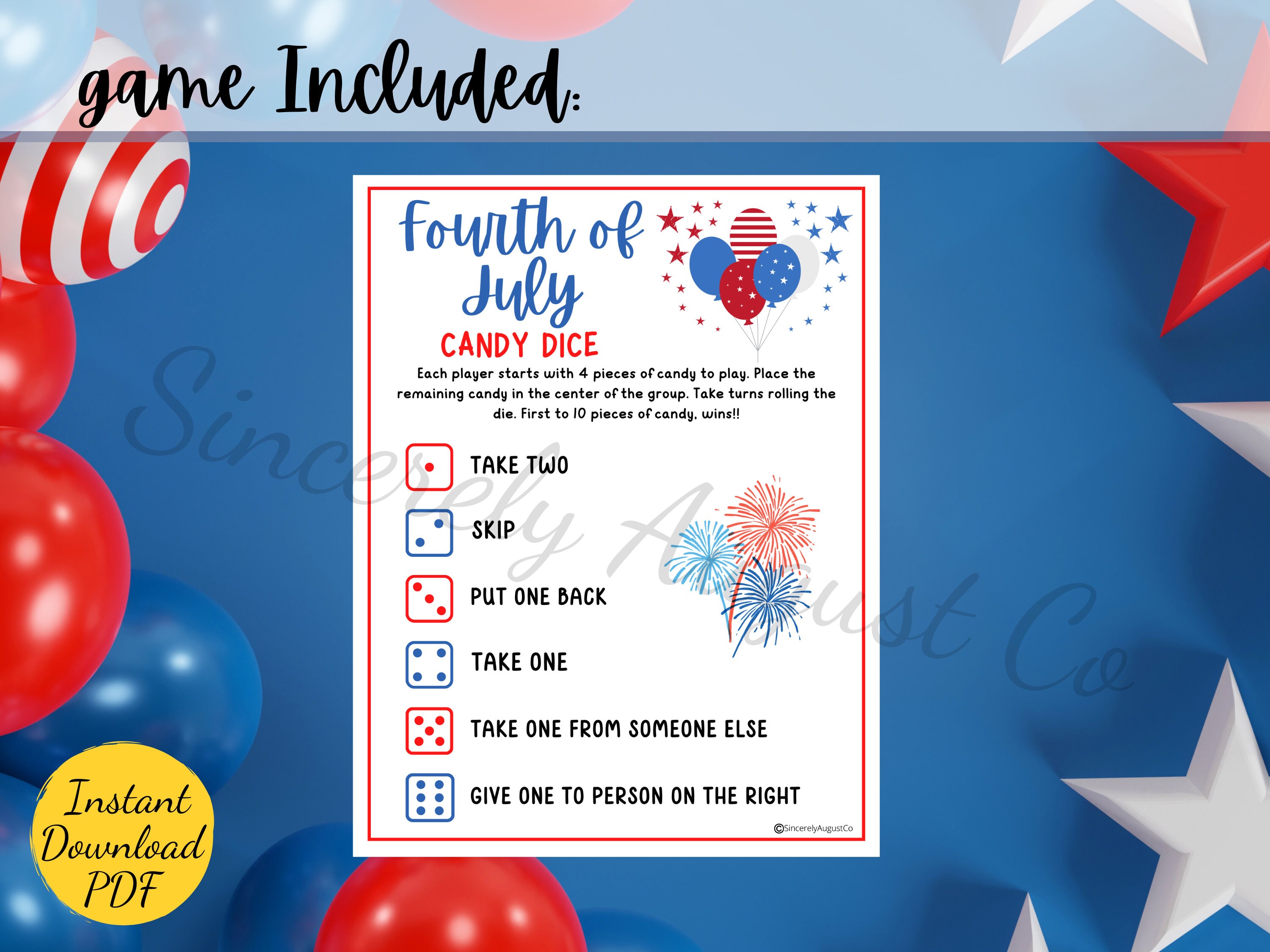 Fourth of July CANDY DICE Game - July 4th Party Game - Printable July ...