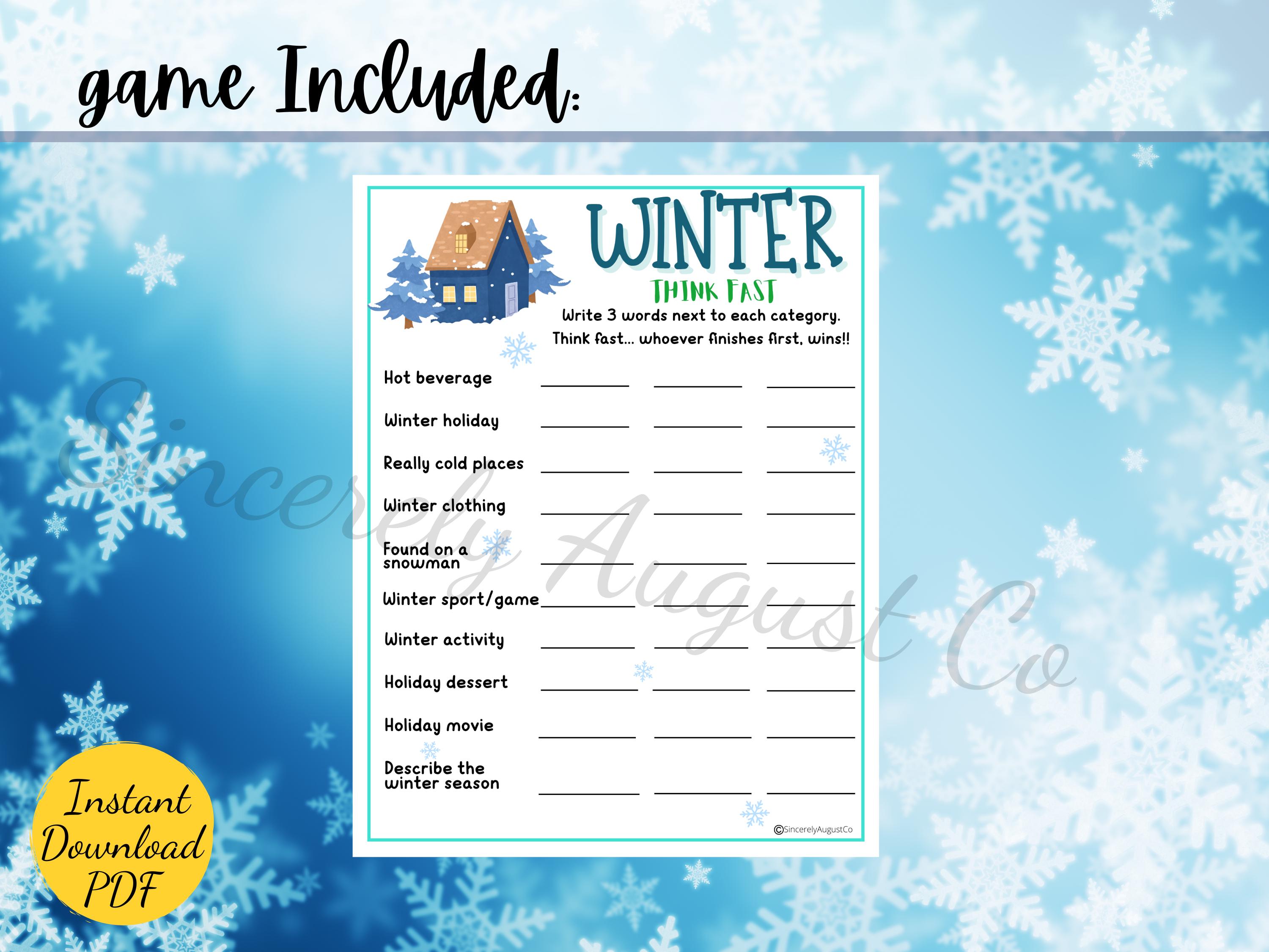 Winter THINK FAST Game: Printable Party Game (PDF) - Etsy