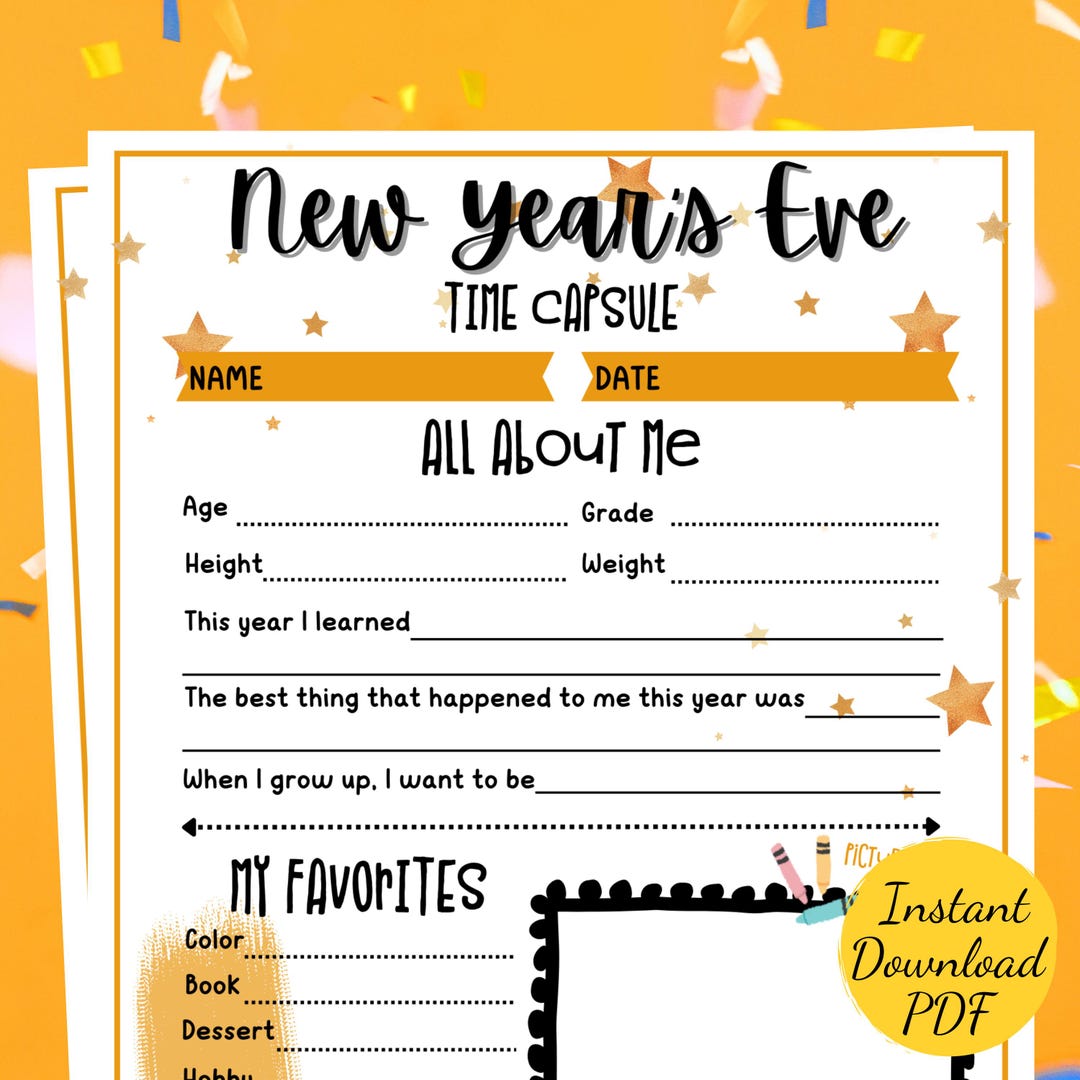 New Years Eve TIME CAPSULE - Year in Review Printable - NYE Time ...