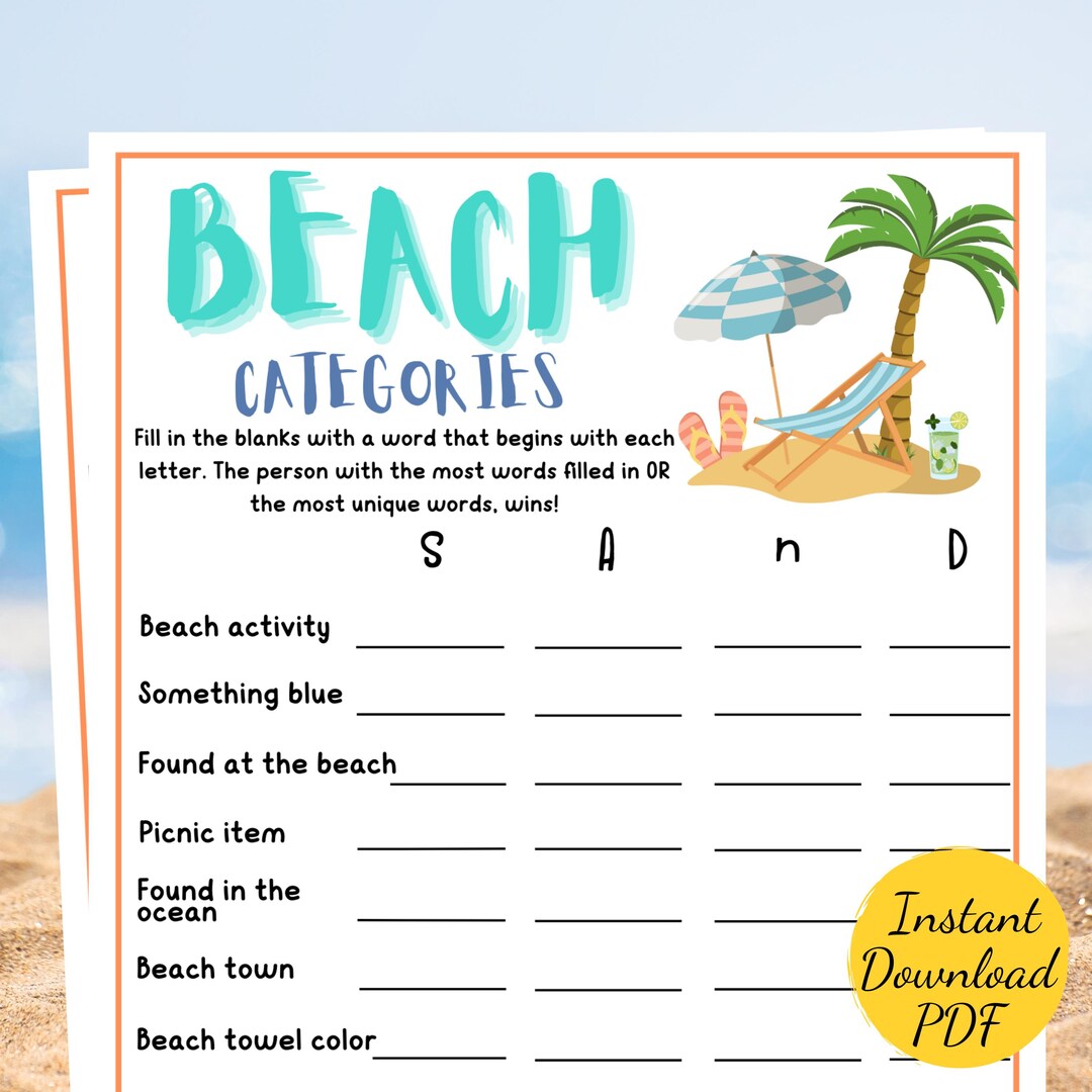 Beach CATEGORIES Game - Printable Beach Day Party Game - Beach ...