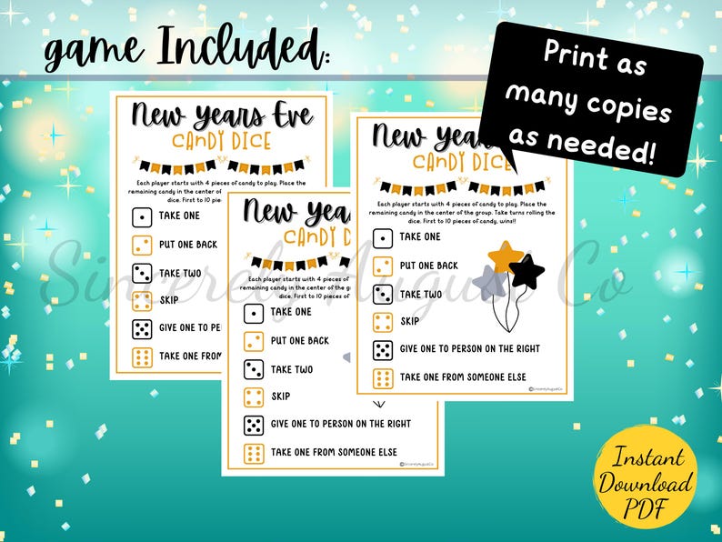 New Years Eve CANDY DICE Game: Printable NYE Party Activity (digital ...