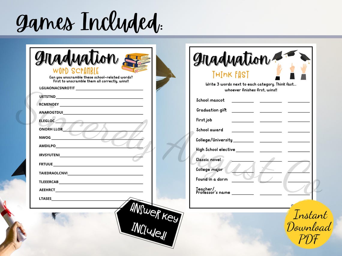 Graduation Party Games BUNDLE #2 - 5 Game Bundle - High School ...