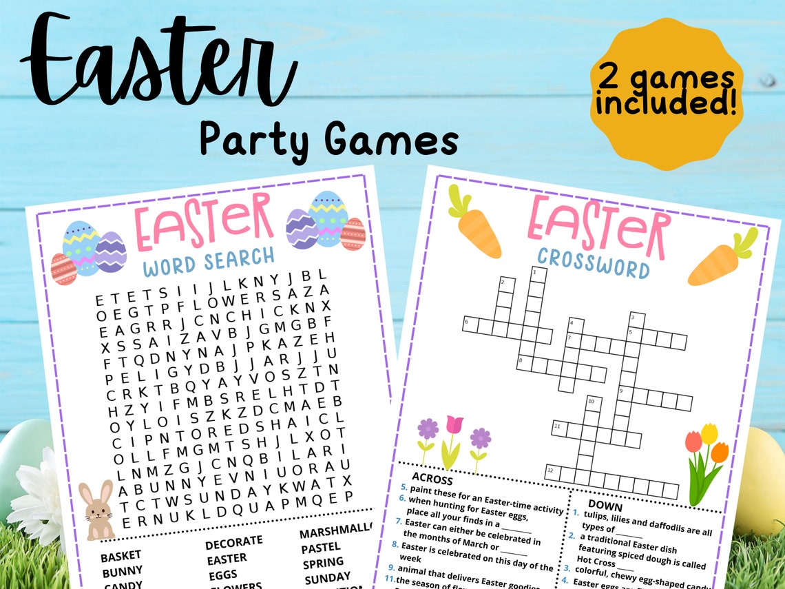 Easter WORD SEARCH Easter CROSSWORD Easter Party Games Printable Easter ...