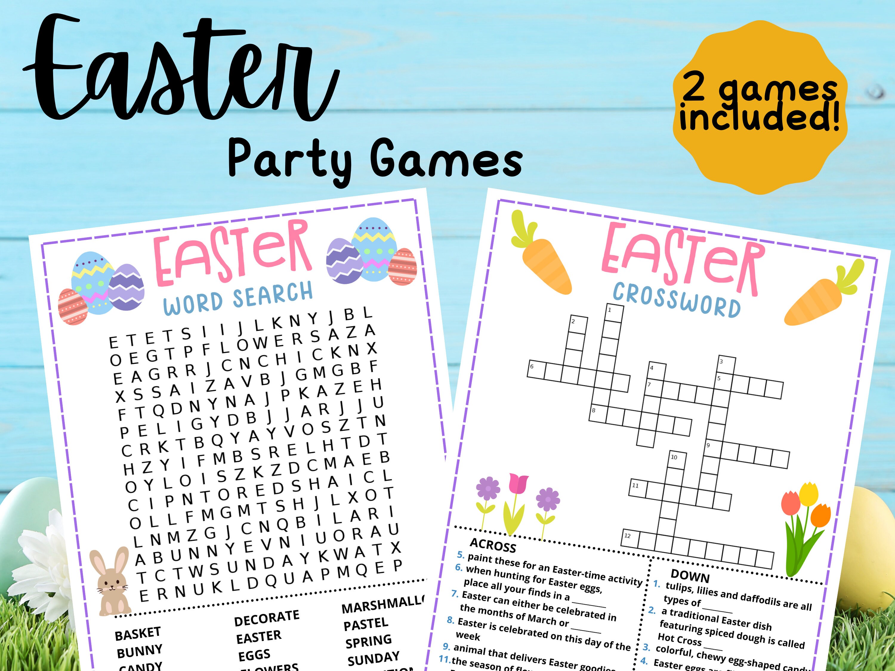 Easter WORD SEARCH Easter CROSSWORD Easter Party Games Printable Easter ...