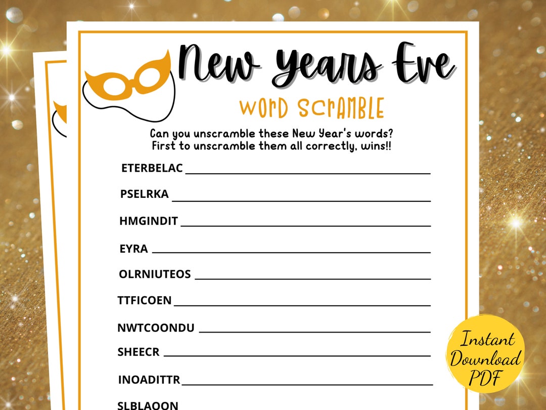 New Year's Eve WORD SCRAMBLE Game New Years Party Game Printable New ...
