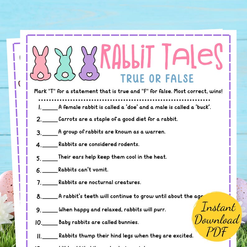 Easter RABBIT TALES Game: True or False Trivia (printable) - Etsy