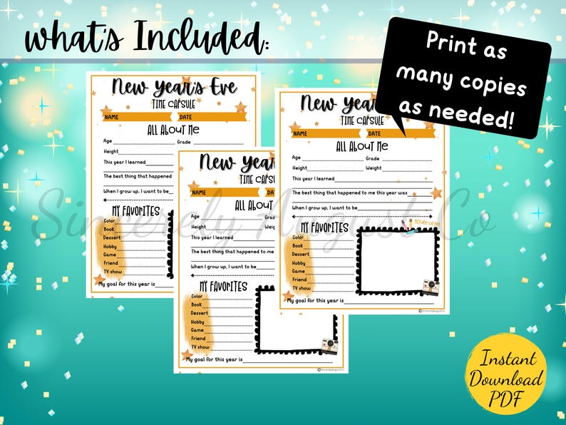 New Years Eve TIME CAPSULE - Year in Review Printable - NYE Time ...