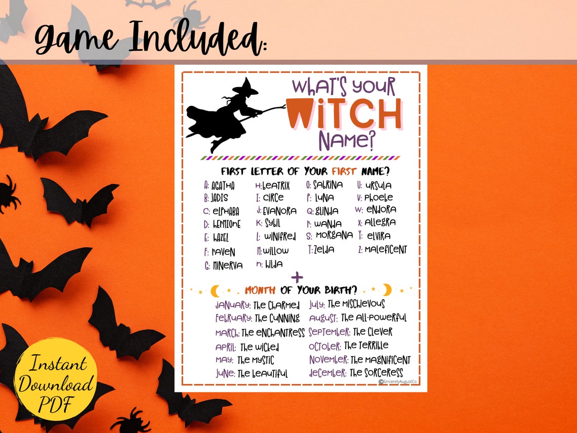 WHAT'S Your WITCH NAME Printable Halloween Party Activity Halloween ...