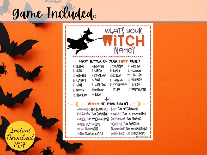 WHAT'S Your WITCH NAME Printable Halloween Party Activity Halloween ...