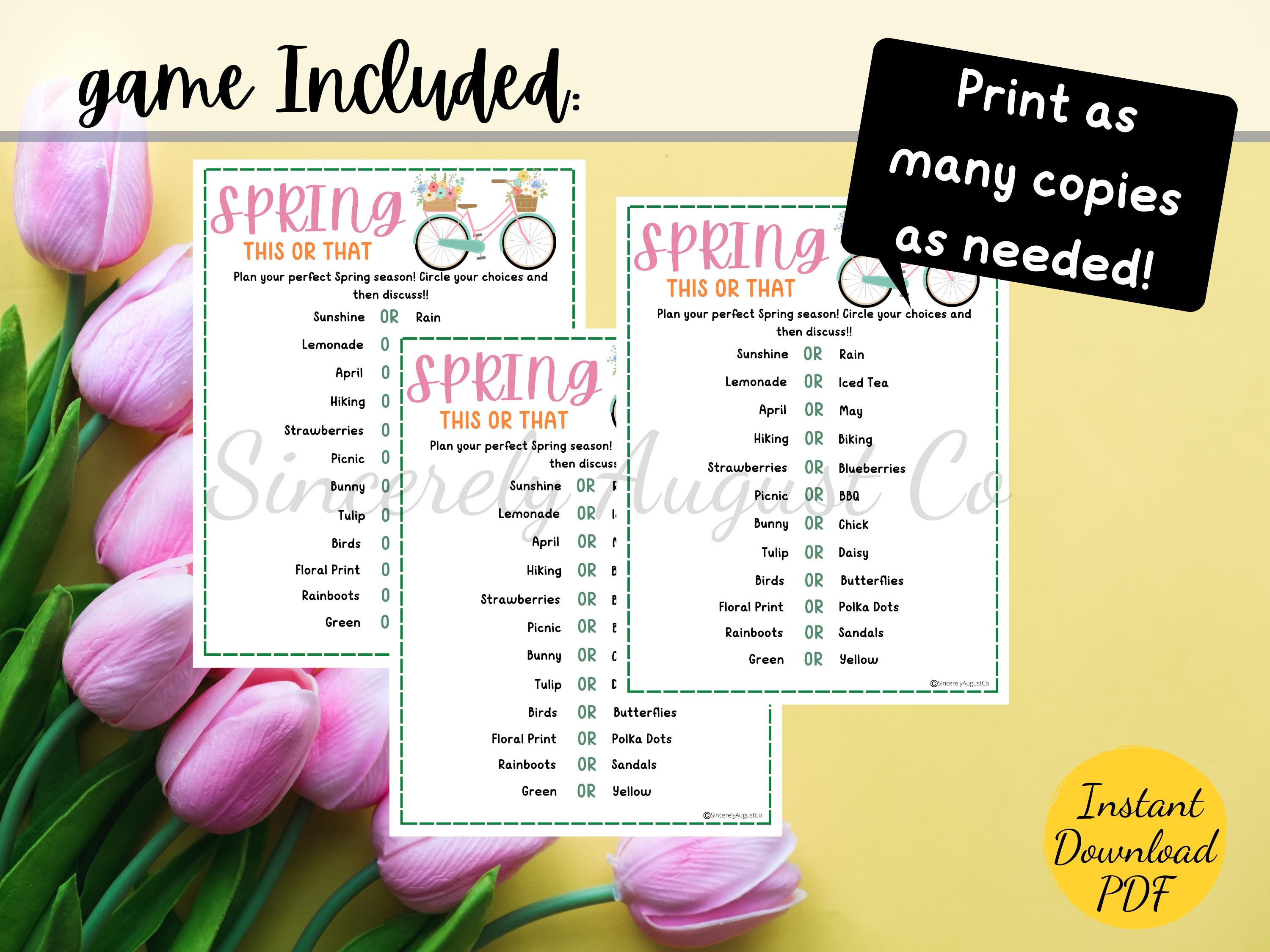 Spring THIS or THAT Game: Printable Party Activity (PDF) - Etsy