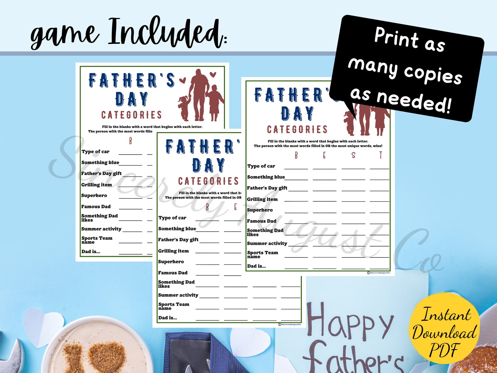 Fathers Day CATEGORIES Game - Fathers Day Party Game - Printable ...