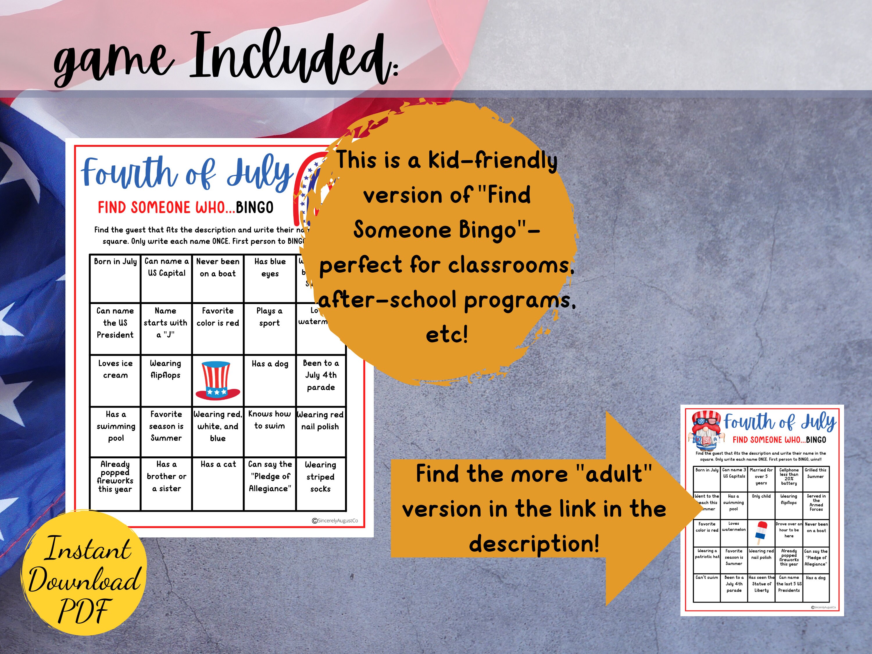 Fourth of July BINGO Game July 4th Find Someone Who Bingo July 4th ...