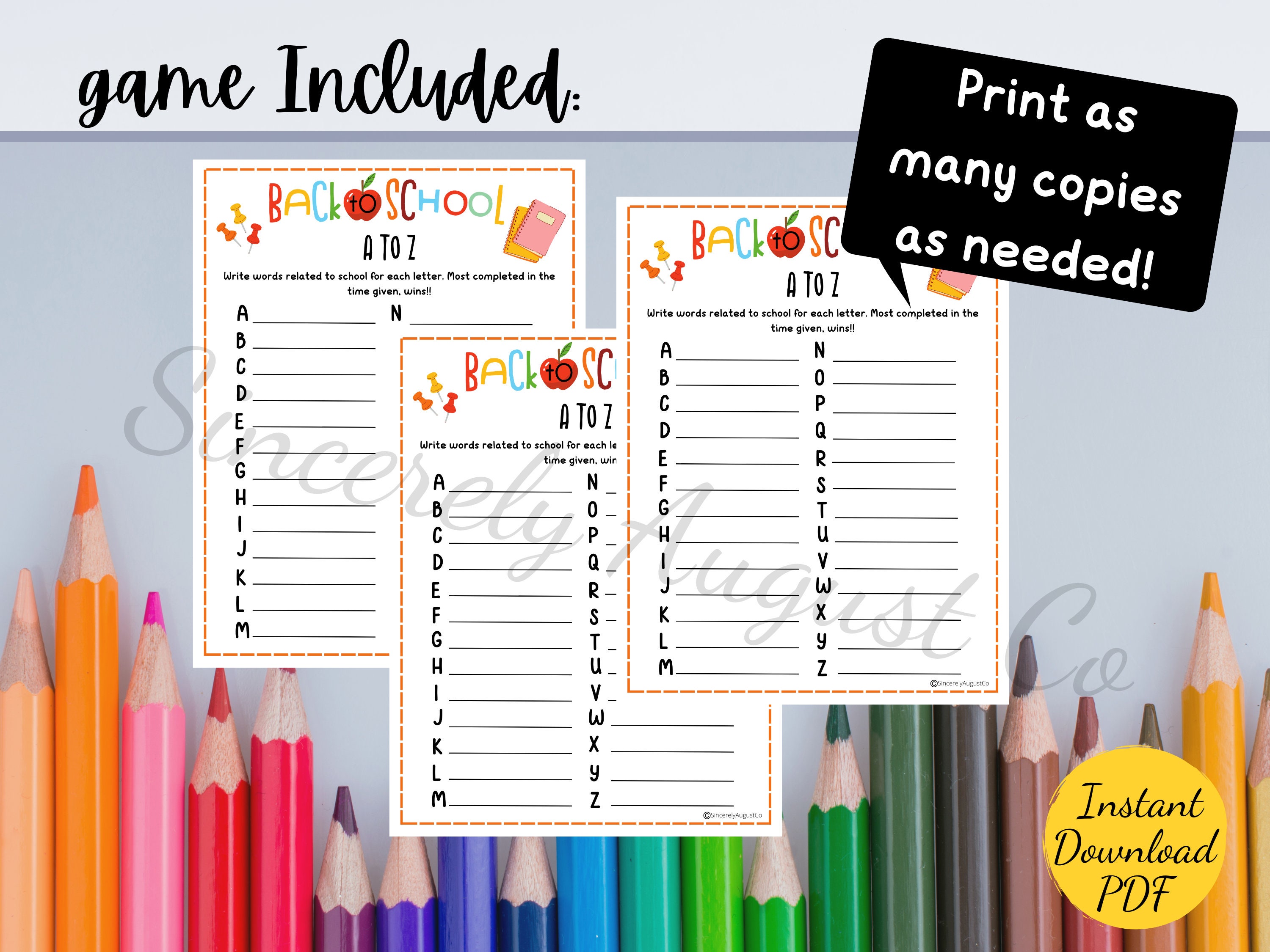 A TO Z Back to School Game - First Day of School Activity - Games for ...