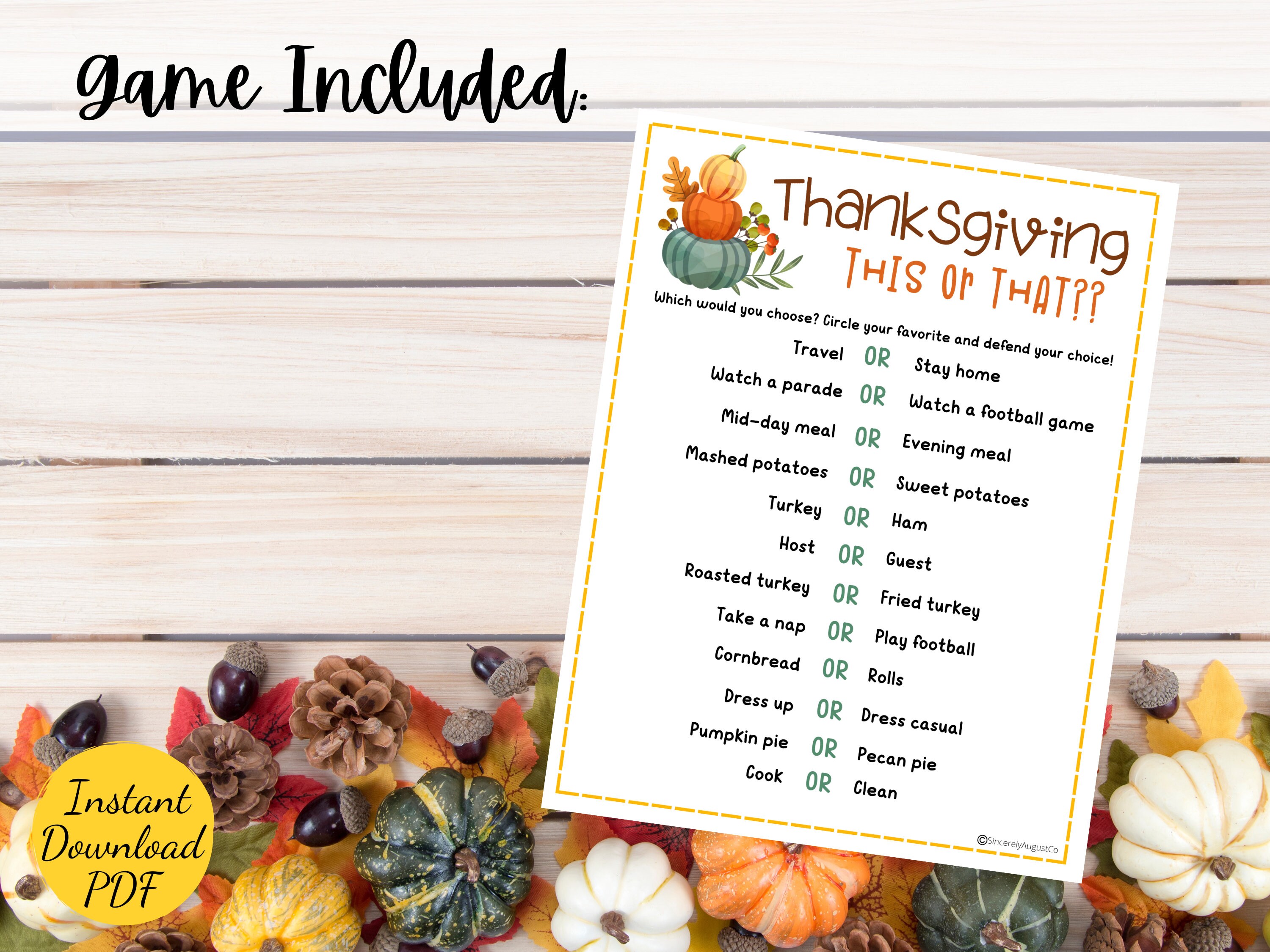 Thanksgiving THIS OR THAT Thanksgiving Party Game - Etsy