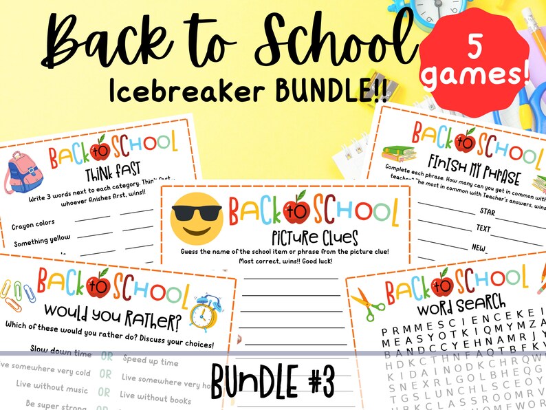 Back to School Games BUNDLE 5 Game Bundle Back to School Icebreaker ...