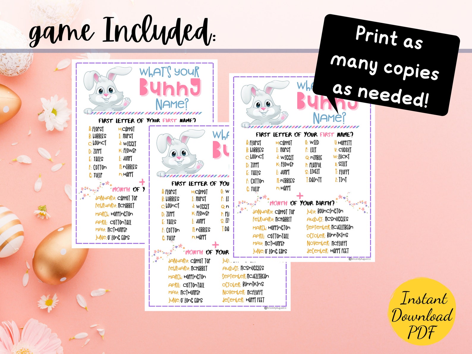 What's Your BUNNY NAME Easter Party Game Printable Easter Celebration ...