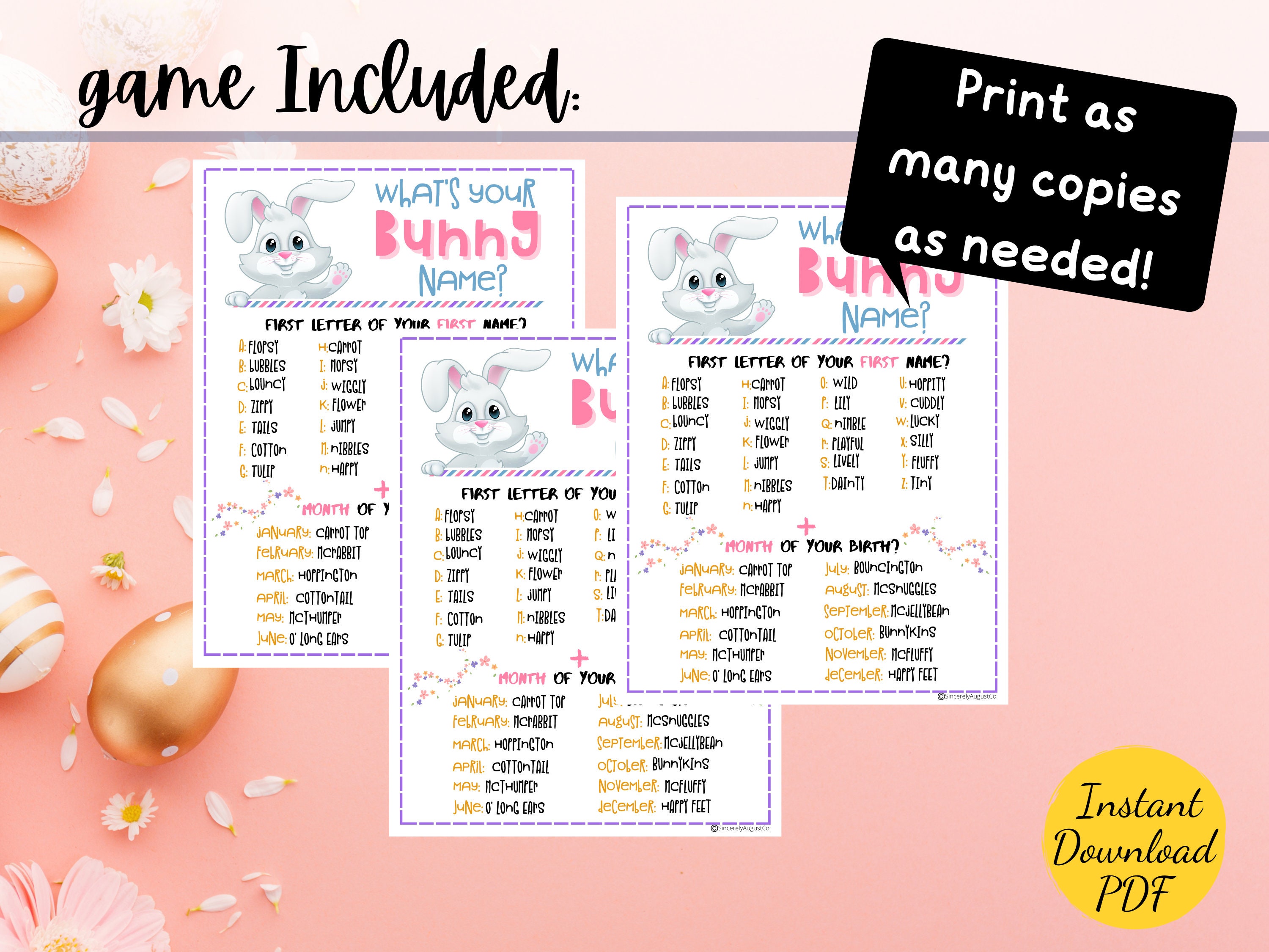 What's Your BUNNY NAME Easter Party Game Printable Easter Celebration ...