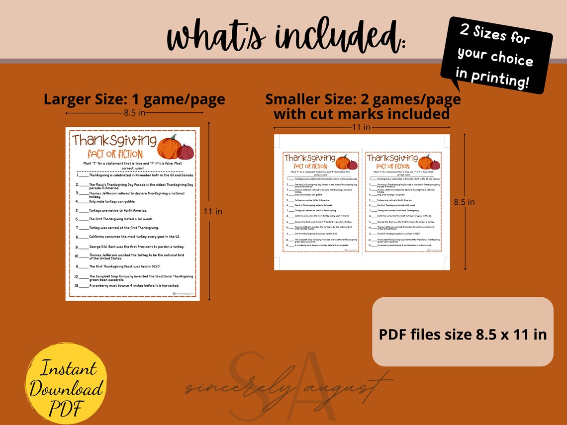 Thanksgiving Fact or Fiction Thanksgiving Party Game - Etsy