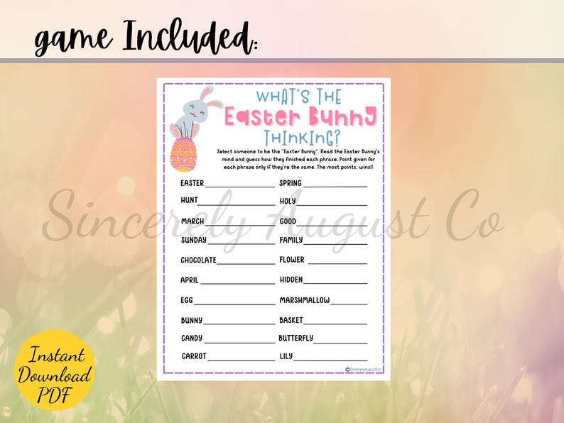 What's the EASTER BUNNY THINKING? Game - Easter Party Game - Printable ...