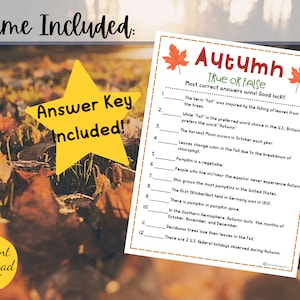 TRUE OR FALSE Fall Game Fall Trivia Game Fun Printable Autumn Activity ...