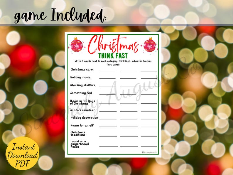 THINK FAST Christmas Game: Printable Holiday Party Activity (PDF) - Etsy