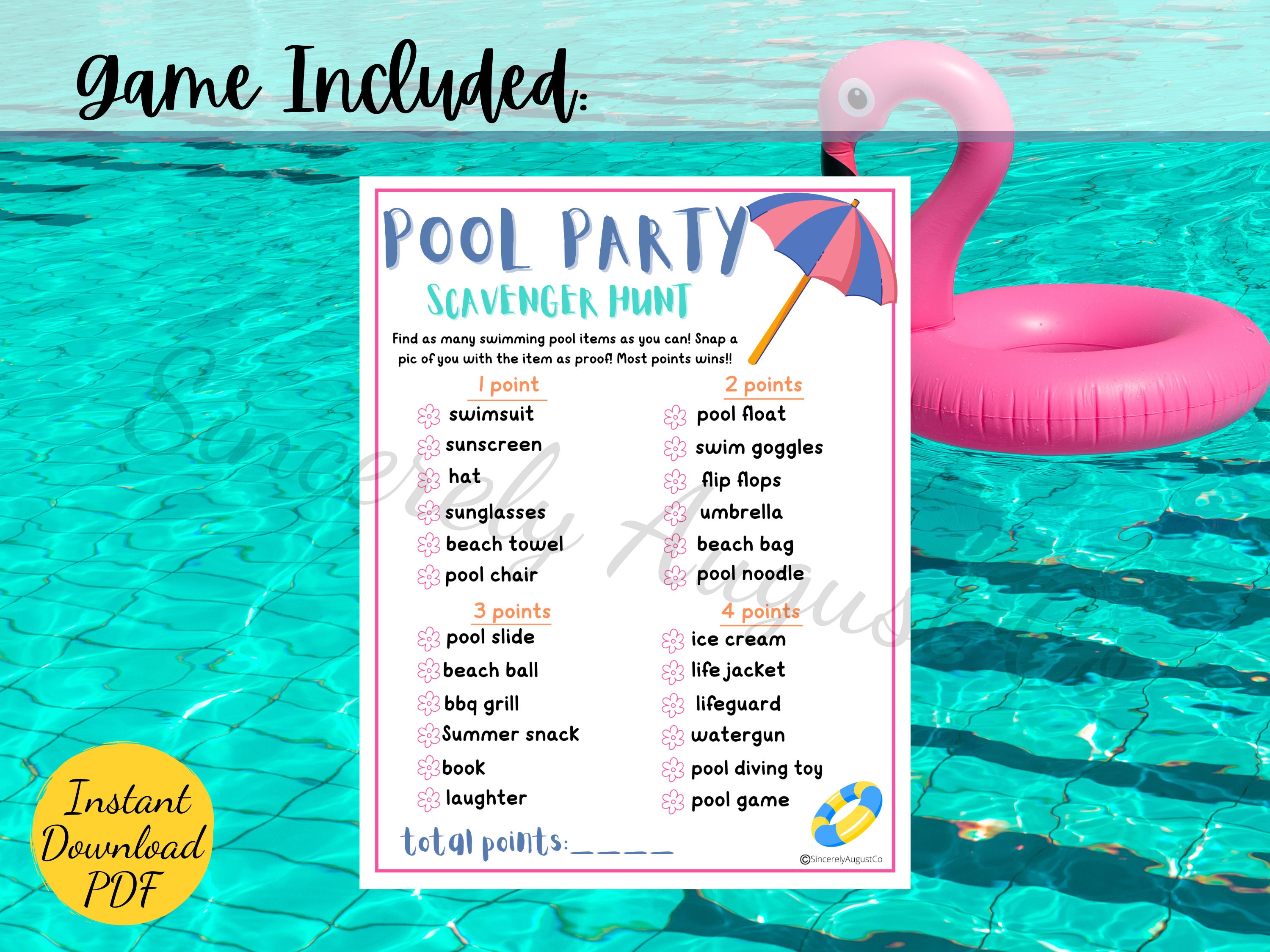 Pool Party SCAVENGER HUNT Game - Printable Pool Party Game -scavenger ...