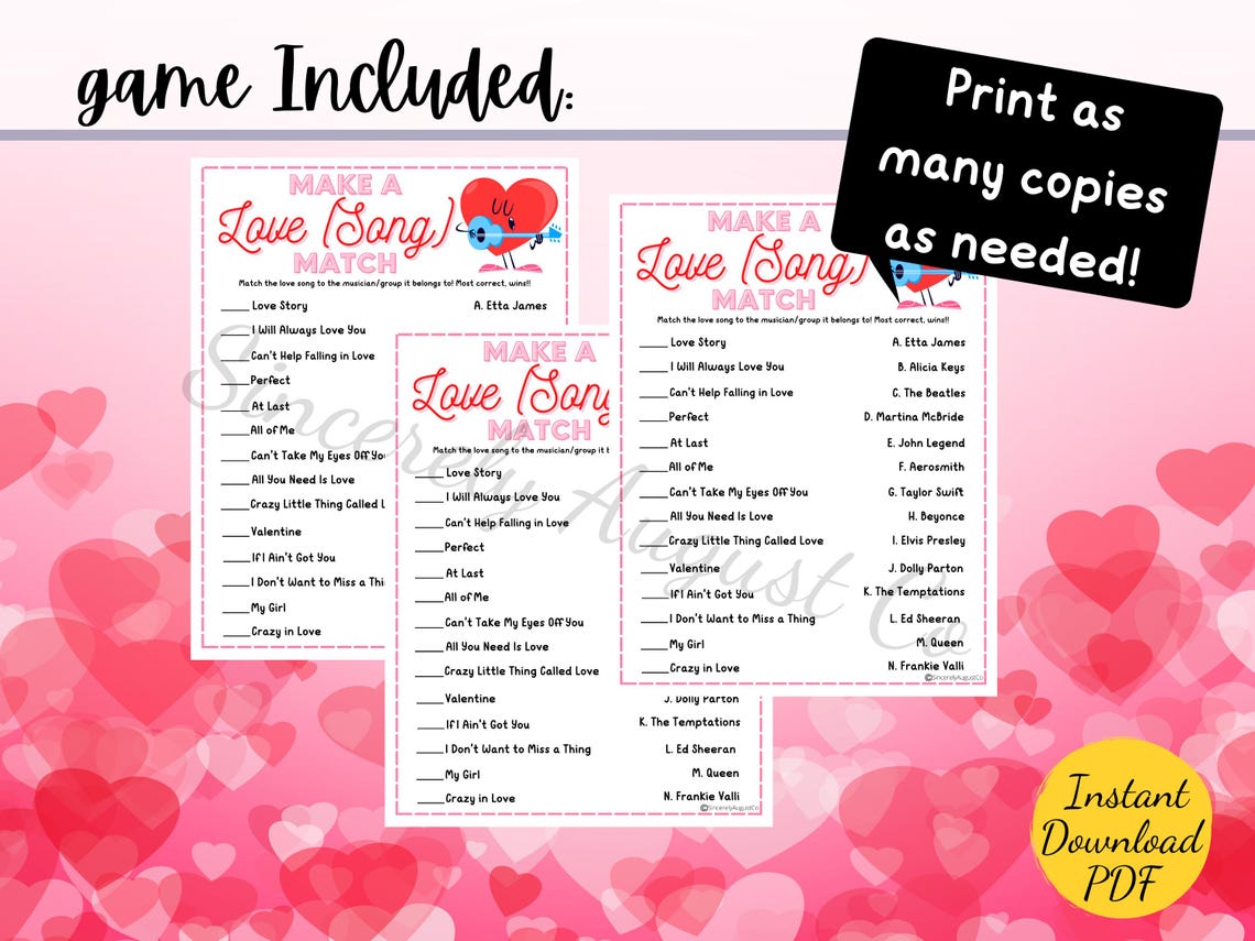Valentines Day LOVE SONG MATCH Game - Valentines Day Party Game ...