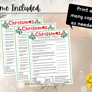 Christmas Movie Quotes Matching Game Christmas Party Game Printable ...