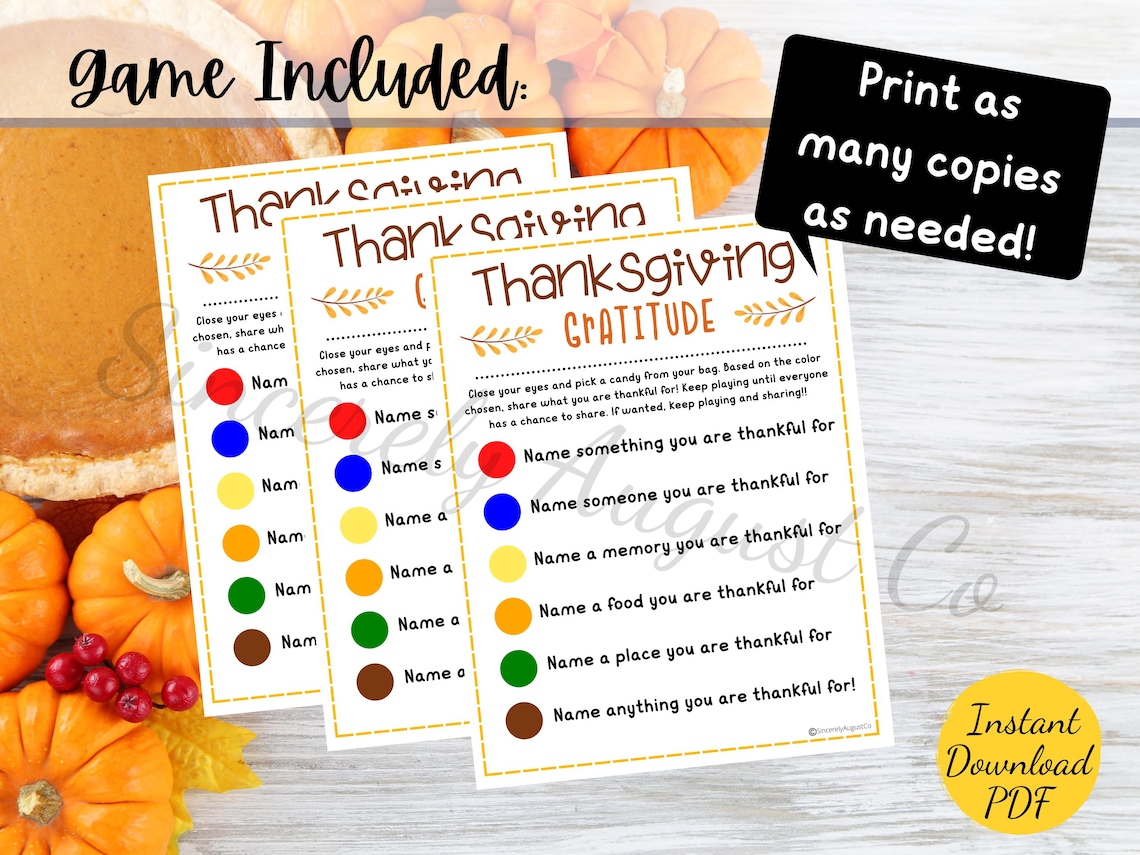 Thanksgiving GRATITUDE GAME - Thanksgiving Candy Game - Thanksgiving ...