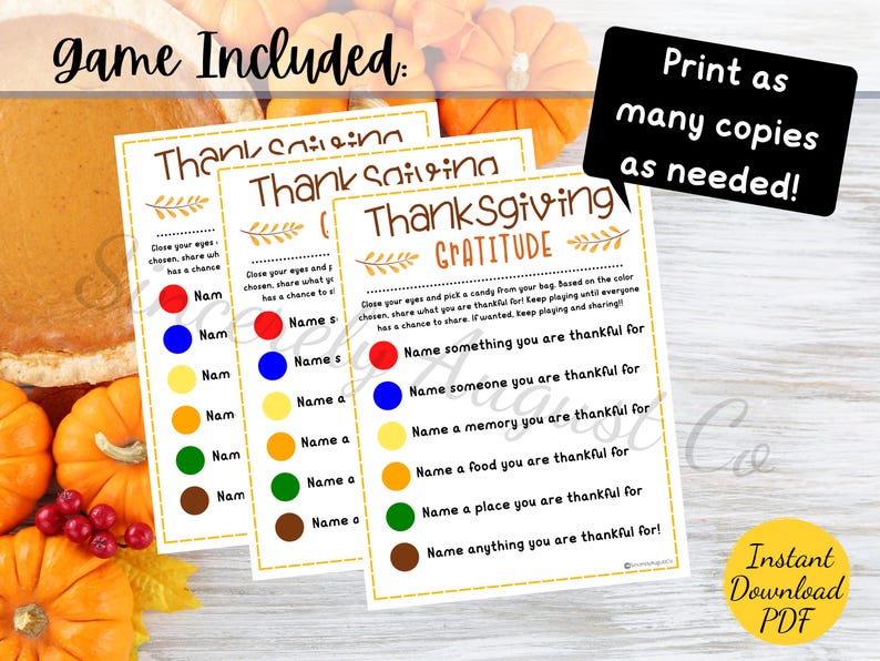 Thanksgiving GRATITUDE GAME - Thanksgiving Candy Game - Thanksgiving ...