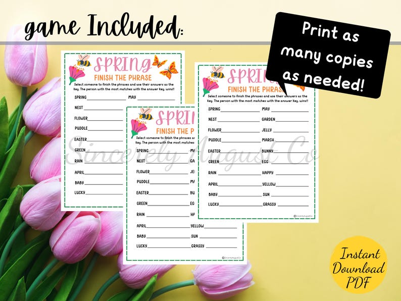 Spring FINISH the PHRASE Game: Printable Party Activity (PDF) - Etsy