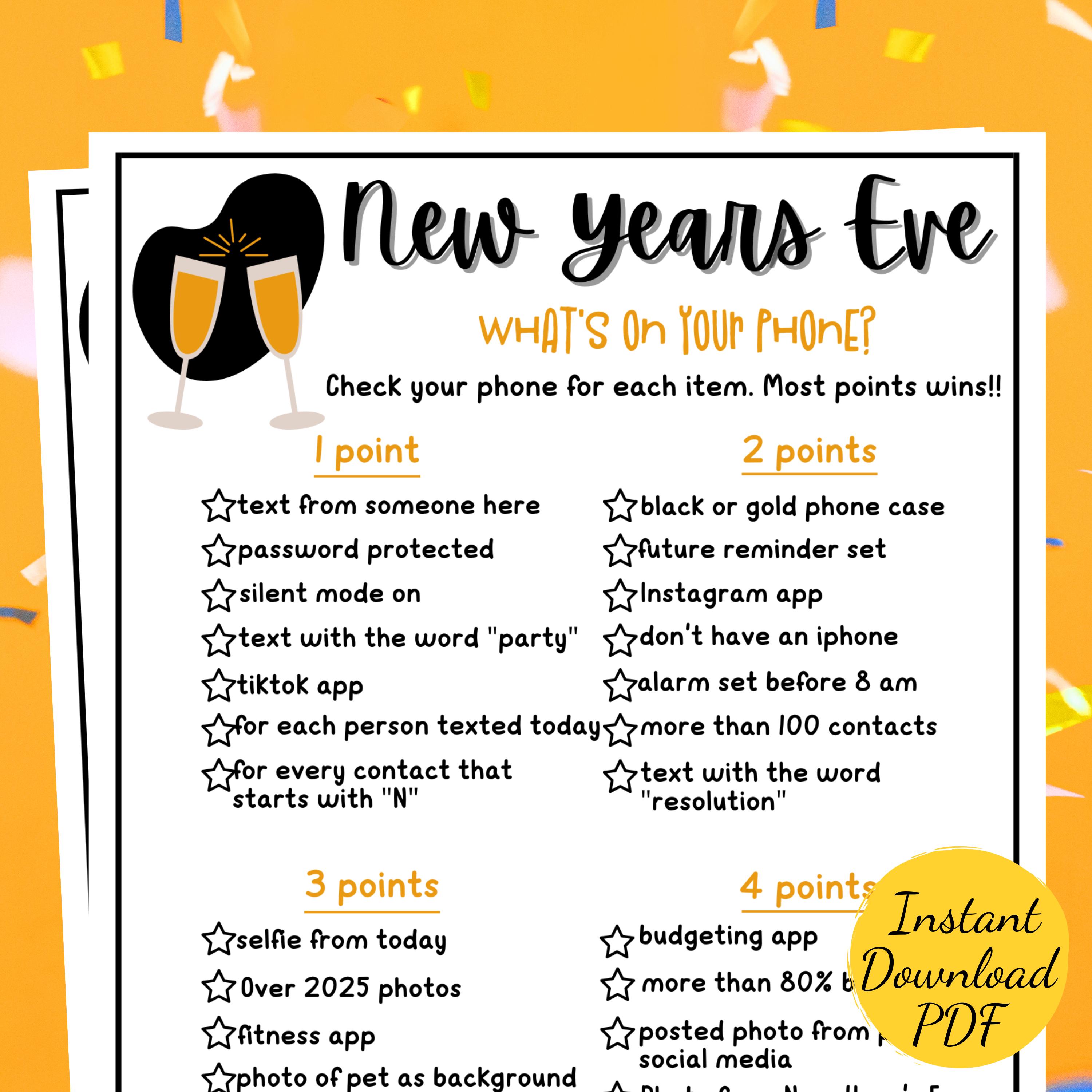 New Year's Eve WHAT'S on YOUR PHONE Game - New Years Eve Party Game ...
