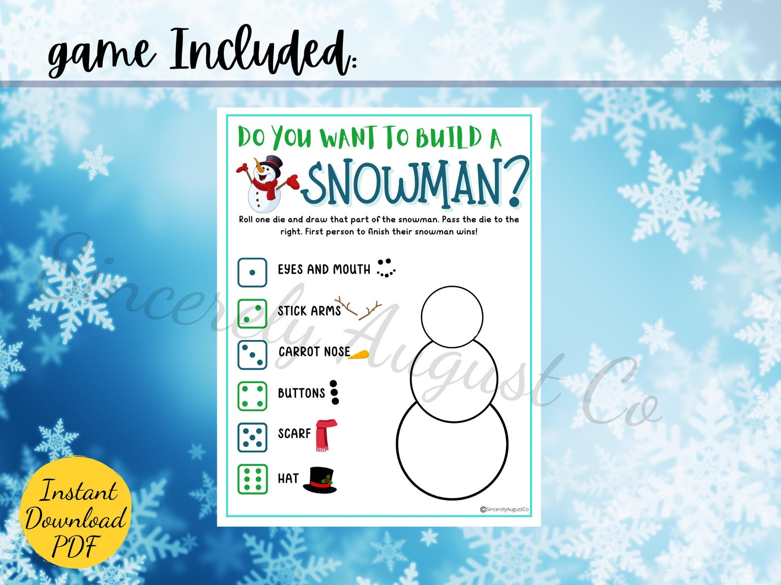 BUILD A SNOWMAN Dice Game: Winter Printable Party Activity (PDF) - Etsy