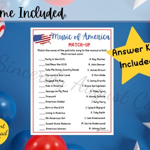 Fourth of July MUSIC OF AMERICA Matching Game - July 4th Party Game ...