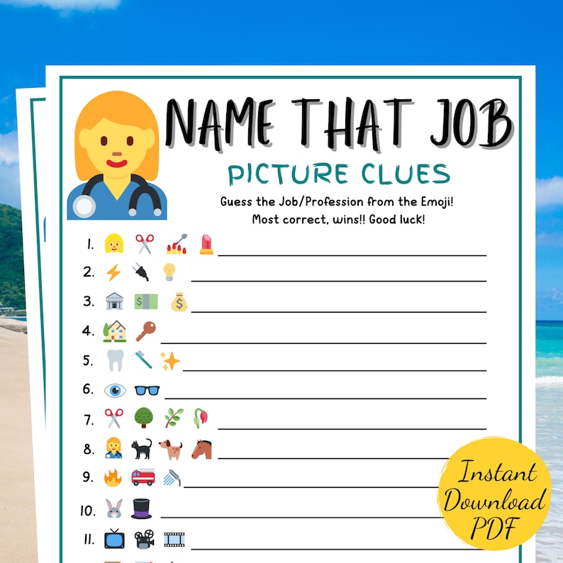 Name That Job PICTURE CLUES Game: Emoji Work Party Game (printable PDF ...