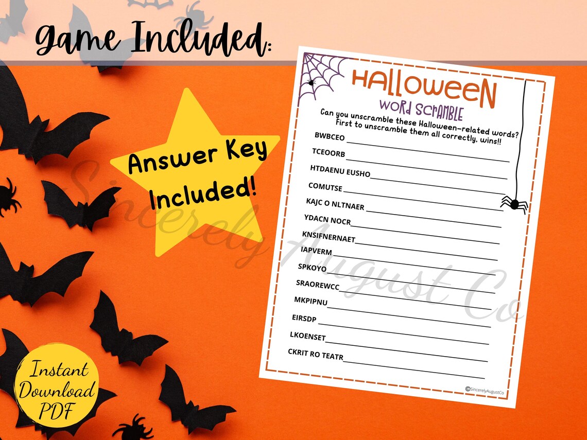 Halloween WORD SCRAMBLE Party Game - Printable Halloween Party Activity ...